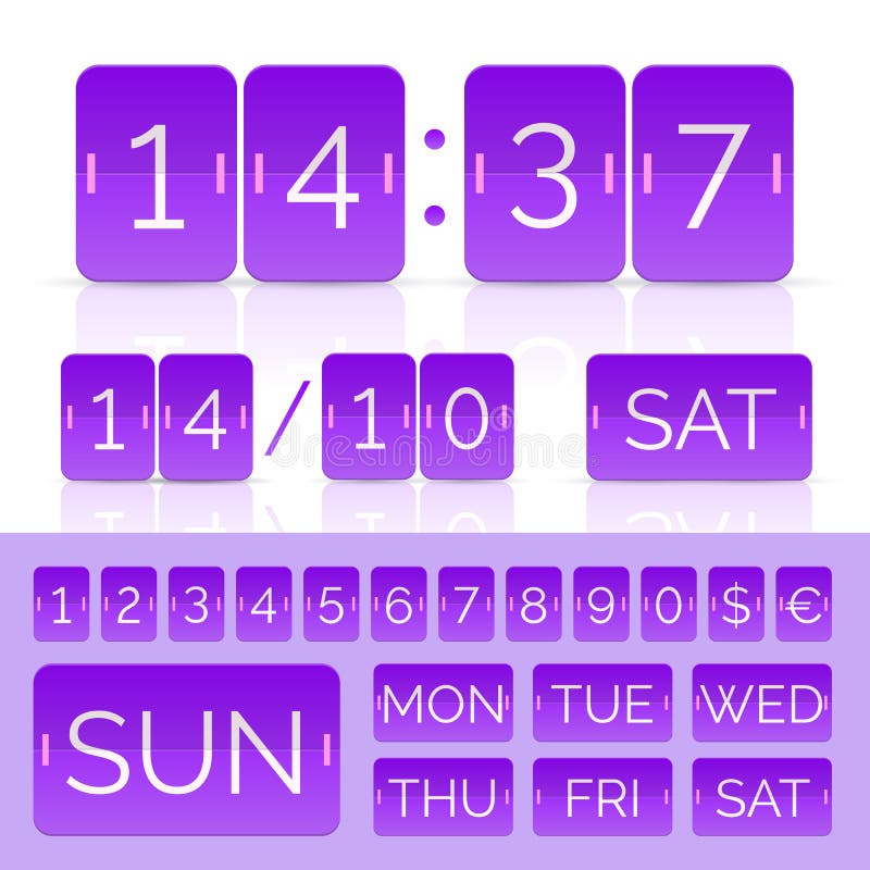 Vector Purple Flat Countdown Timer with Flip Numbers and Week Days ...