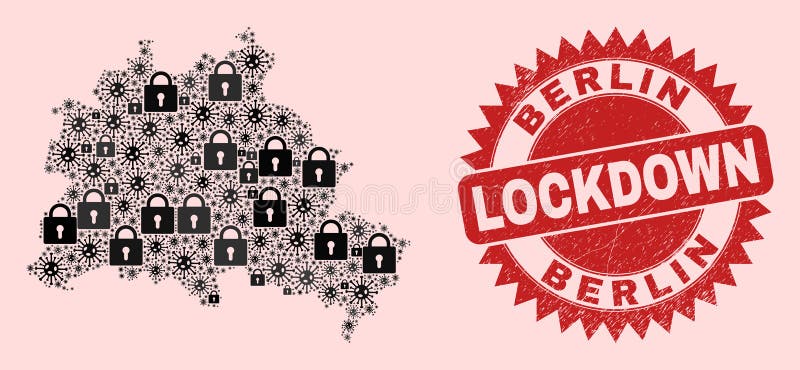 Berlin City Map Collage of Locks and Covid and Grunge Lockdown Seal ...