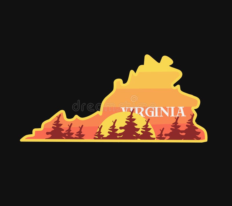 Vector of Virginia Map and Forest Sunset Stock Vector - Illustration of ...