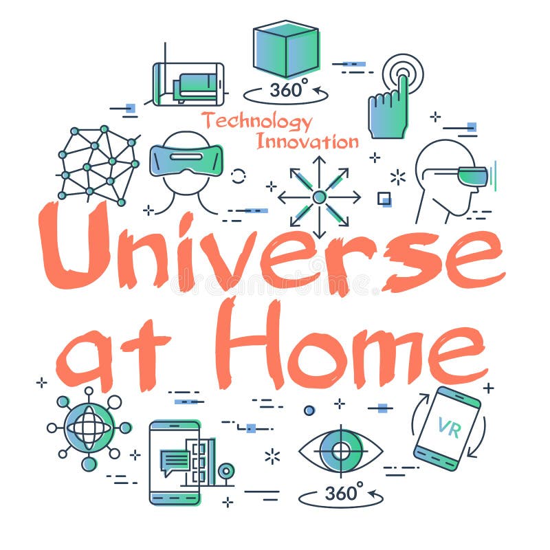 Vector Virtual Reality Concept with Universe at Home Text Stock Vector ...