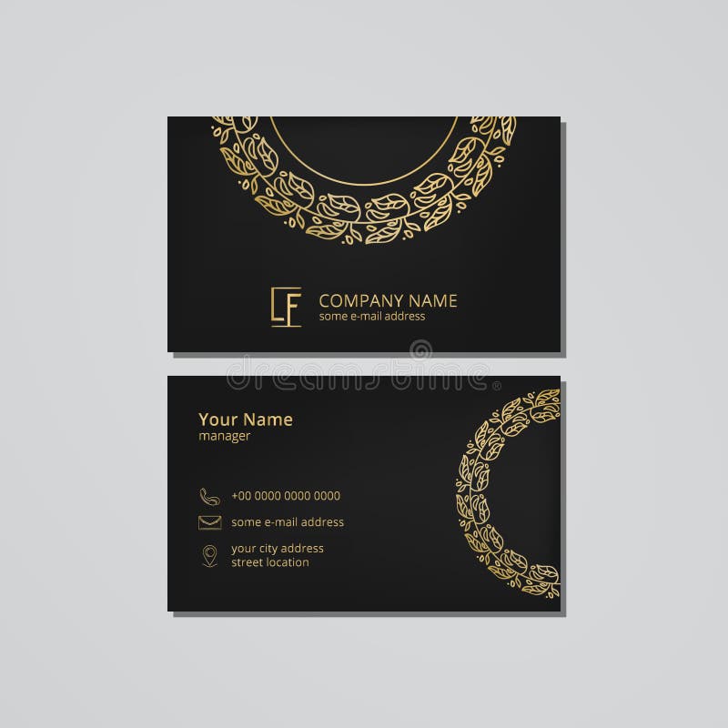 Vector Visit Card Template with Gold Round Frame and Floral Ornament ...