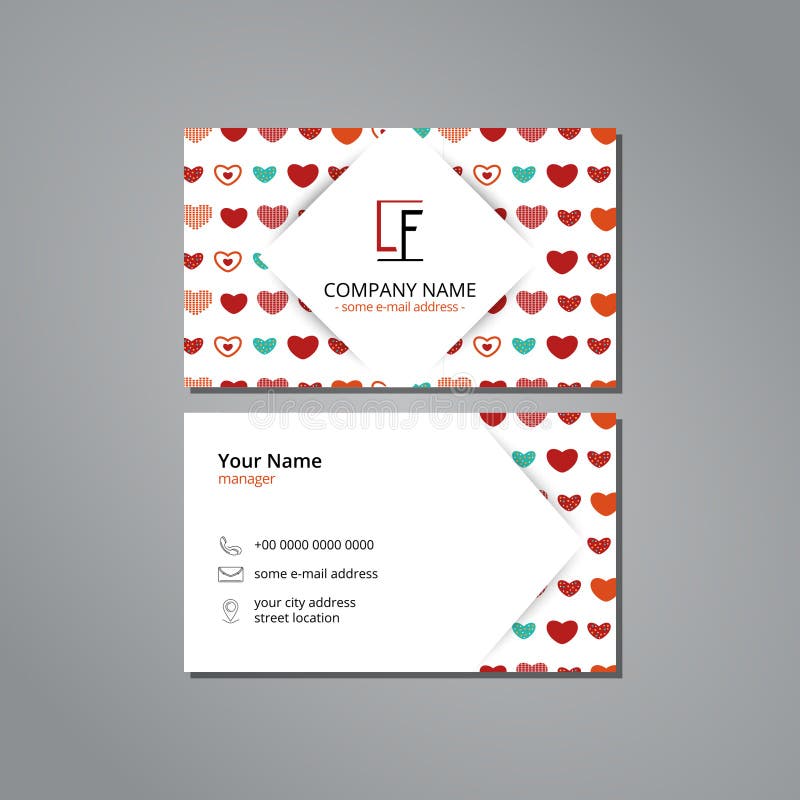 Vector Visit Card Template with Pattern Colorful Hearts Stock Vector ...
