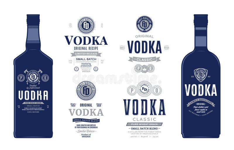 Vector Vodka Labels and Bottle Mockups Stock Vector - Illustration of ...