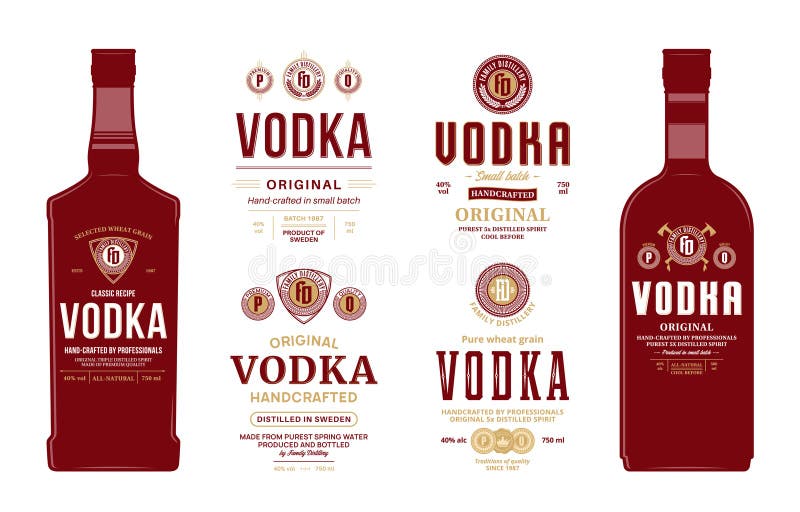 Vector Vodka Labels and Bottle Mockups Stock Vector - Illustration of ...