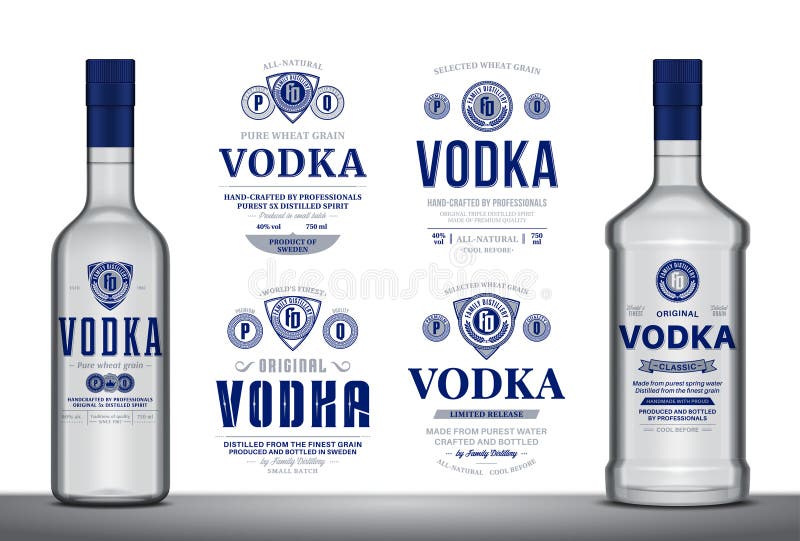 Vector Vodka Labels and Bottle Mockups Stock Vector - Illustration of ...