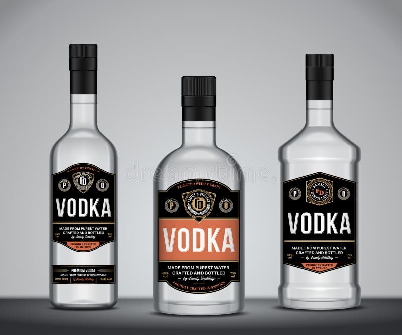 Vector Vodka Labels. Vodka Glass Bottle Mockups Stock Vector ...