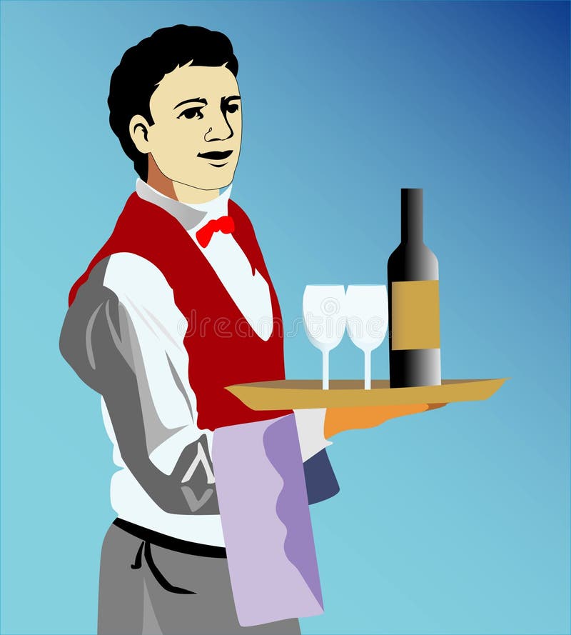 Waiter with Food and Drink stock vector. Illustration of plate - 37495993