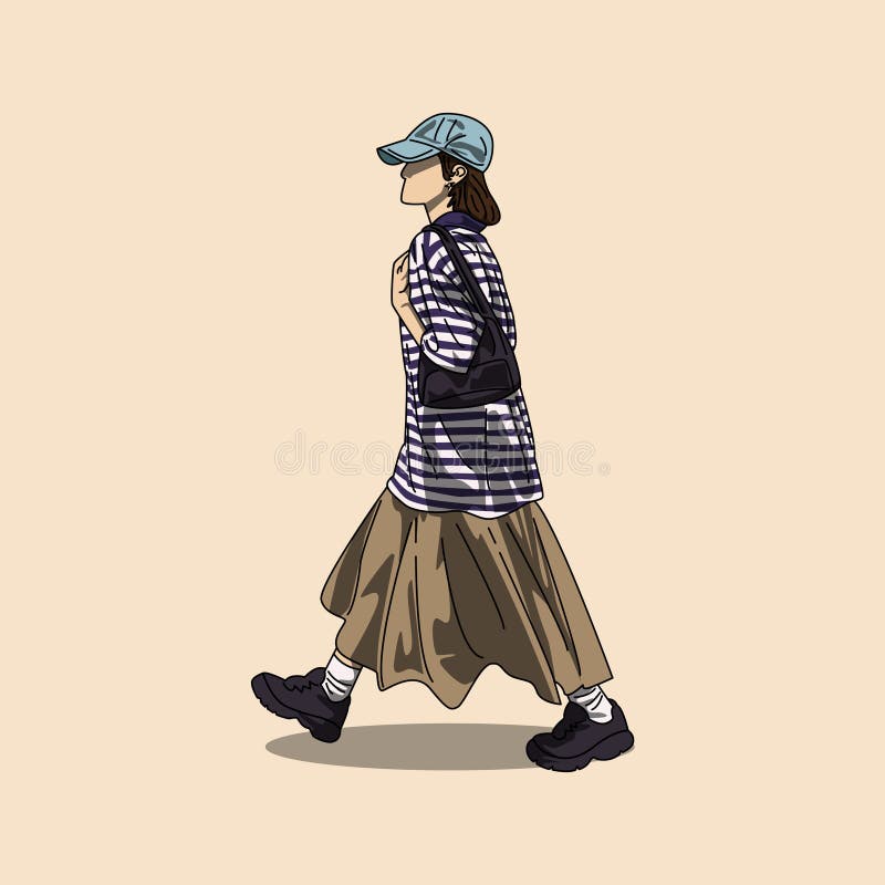 Vector of Walking Girl Seen from the Side, with a Relaxed and Cool ...