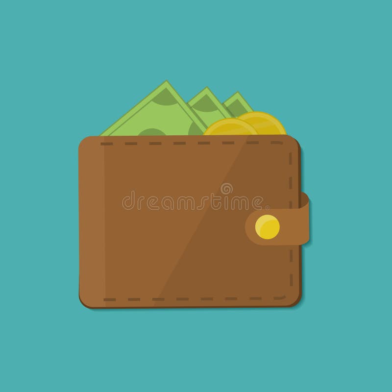 Vector Wallet and Money Icon Flat Design Stock Illustration ...