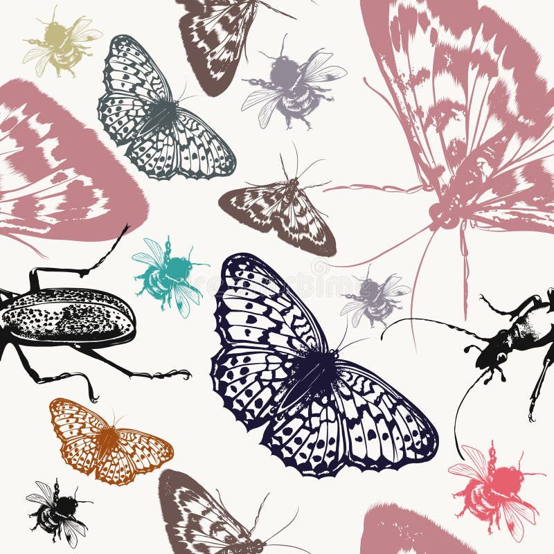 Vector Wallpaper Pattern with Detailed Insects Stock Vector ...