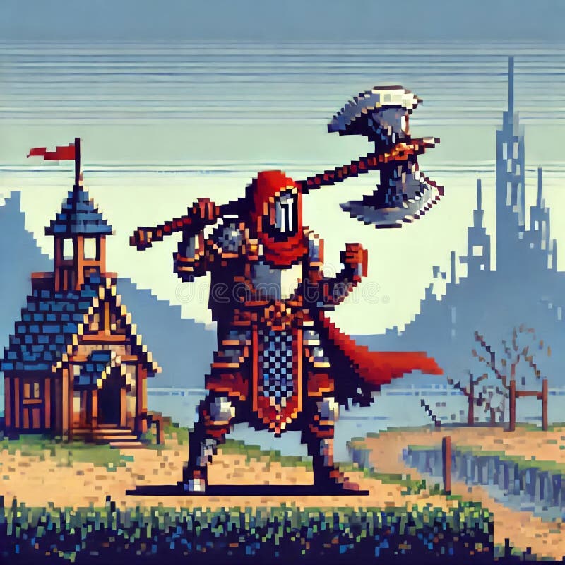 Vector Warrior Design with Armor and Ax Weapons, Pixel Art Stock ...