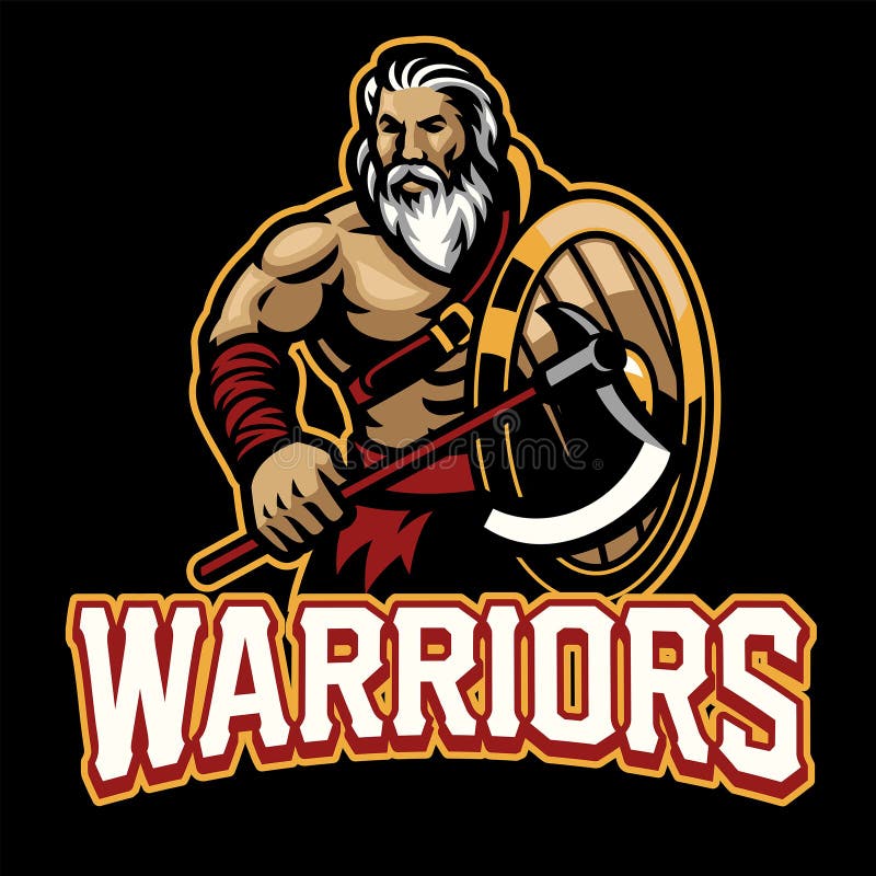 Warrior Mascot with the Shield and Axe Stock Vector - Illustration of ...