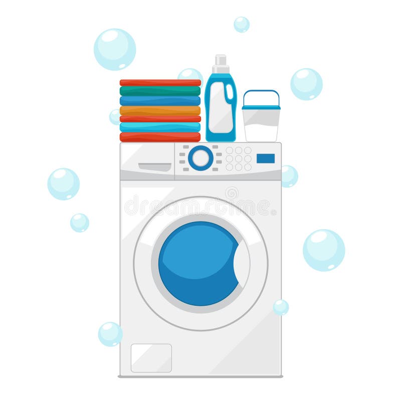 Vector Washing Machine and Wash Clothes Illustration Stock Vector ...