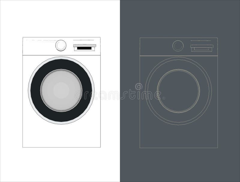Vector Washing Machine Wireframe Blueprint Mockup Isolated on White ...