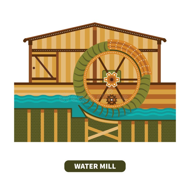 Vector Water Mill in Flat Style Stock Vector - Illustration of scheme ...