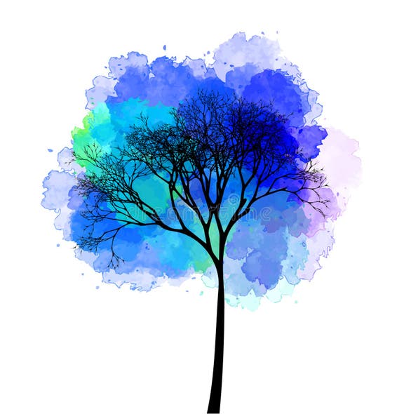 Vector Watercolor Blue Tree Illustration Stock Vector - Illustration of ...