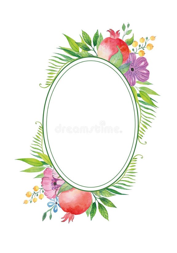 Vector Watercolor Floral Garnet Frame Stock Illustration - Illustration ...