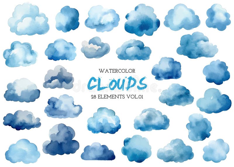 Vector Watercolor Painted Blue Clouds Stock Vector - Illustration of ...