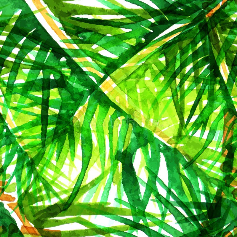 Vector Watercolor Palm Tree Leaf Background Stock Vector - Illustration ...