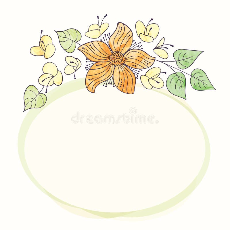 Vector Watercolor Round Flower Frame. Hand Draw Floral Border Stock ...