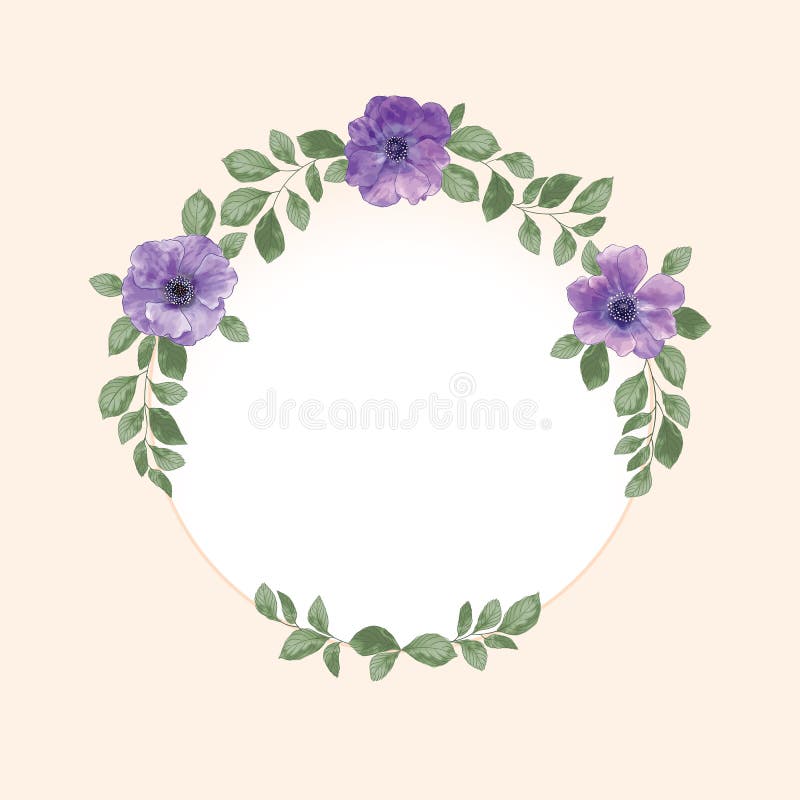 Vector Watercolor Round Flower Frame. Hand Draw Floral Border Stock ...