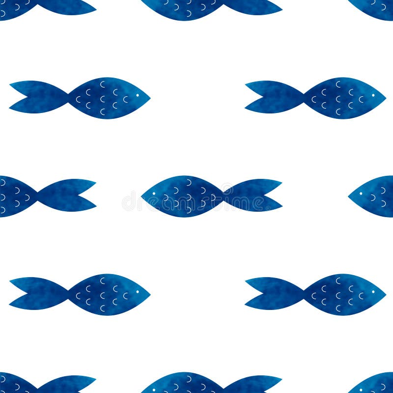 Vector Watercolor Seamless Pattern with Sea Blue Fish Stock Vector ...