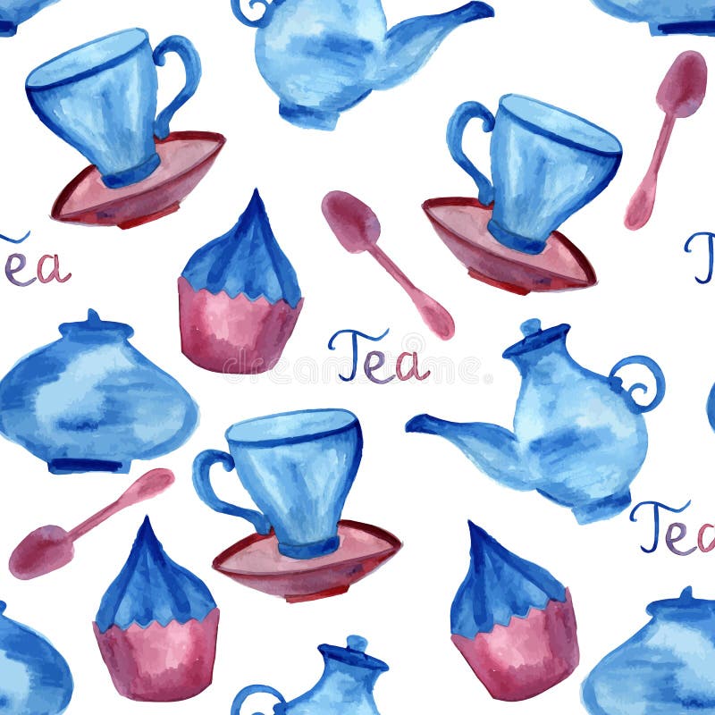 Vector Watercolor Seamless Tea Time Pattern Stock Vector - Illustration ...