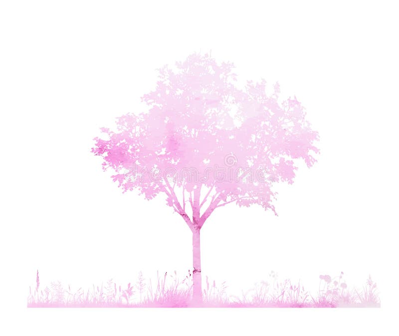Pink Watercolor Tree. Hello Spring. Vector Illustration Stock Vector ...