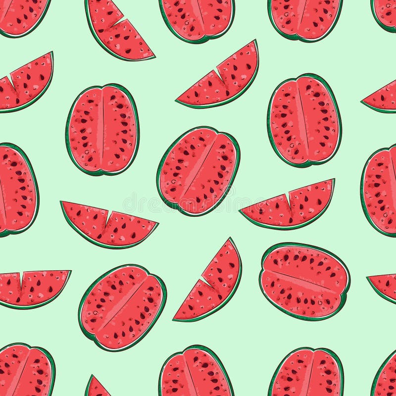 Vector Watermelon Background with Black Seeds. Seamless Watermelon ...