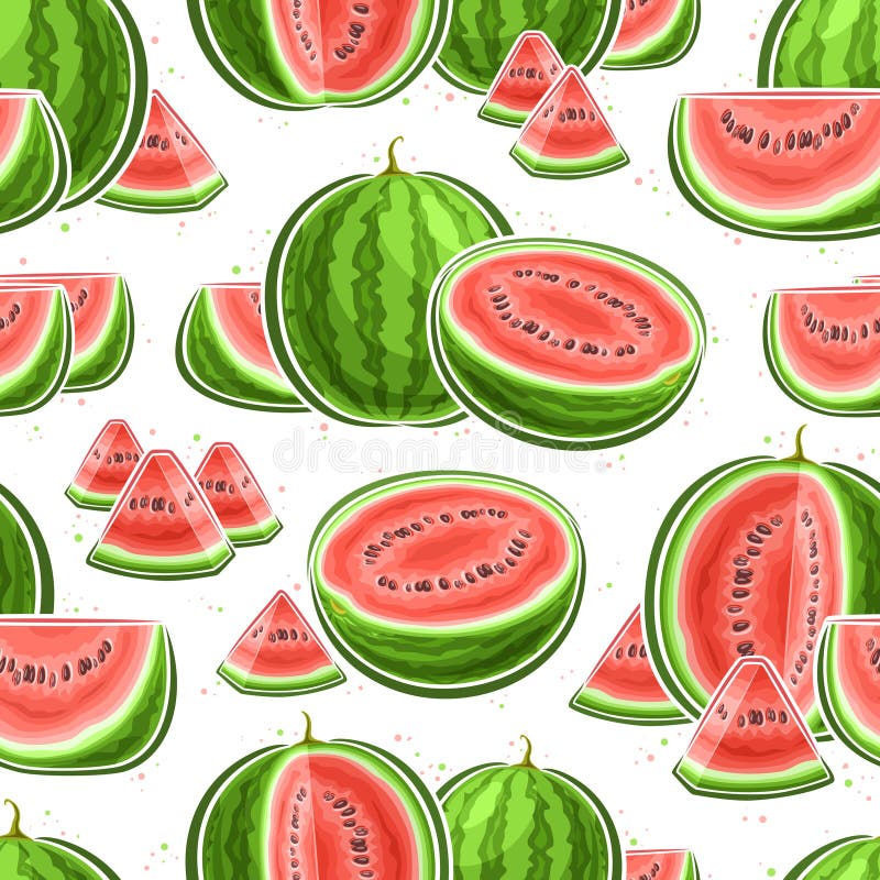 Vector Watermelon Seamless Pattern Stock Vector - Illustration of piece ...