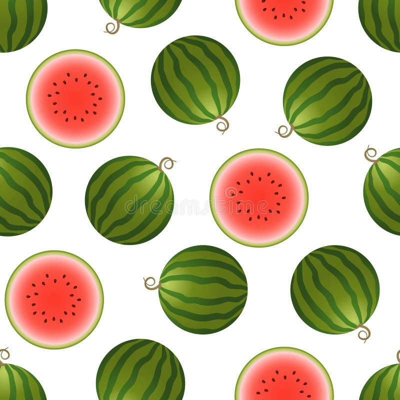 Vector Watermelon Seamless Pattern. Slice of Watermelon on White Background. Colorful Vector ...