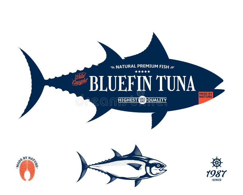 Vector Wbluefin Tuna Seafood Label Stock Vector - Illustration of ...
