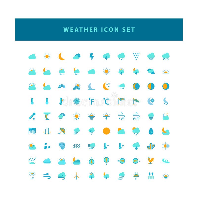 Vector Weather Icon Set with Flat Color Style Design Stock Vector ...