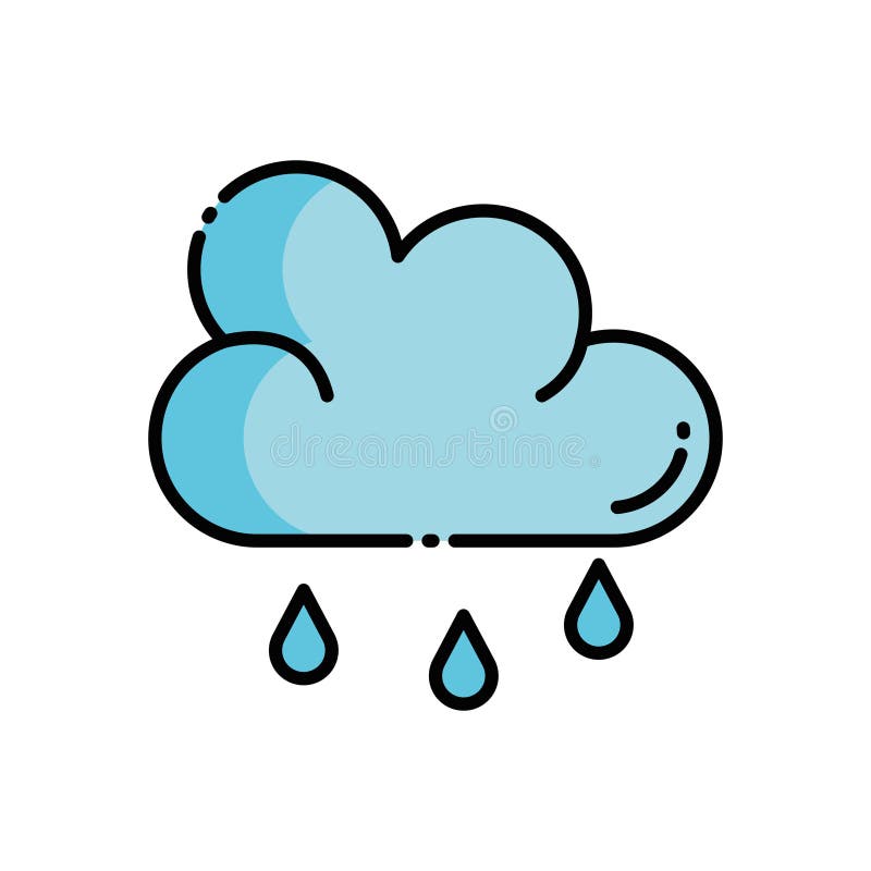 Outlined Cloud Icon with Falling Raindrops Stock Illustration ...
