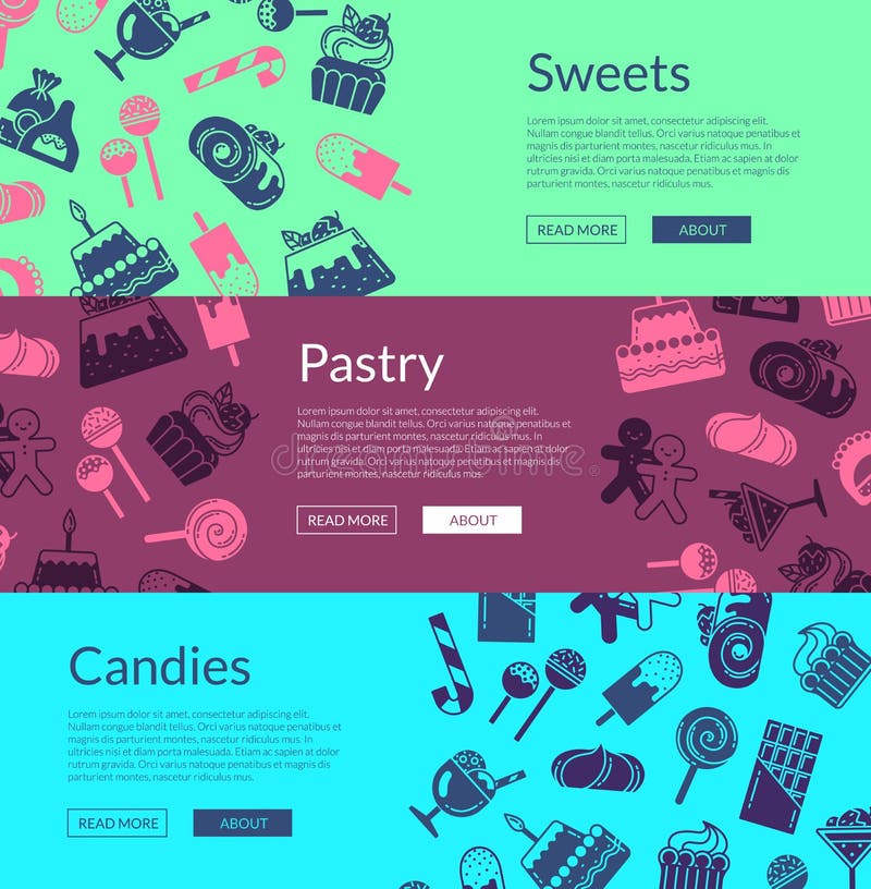 Tasty Sweets Banner Template with Desserts Pattern, Bakery ...