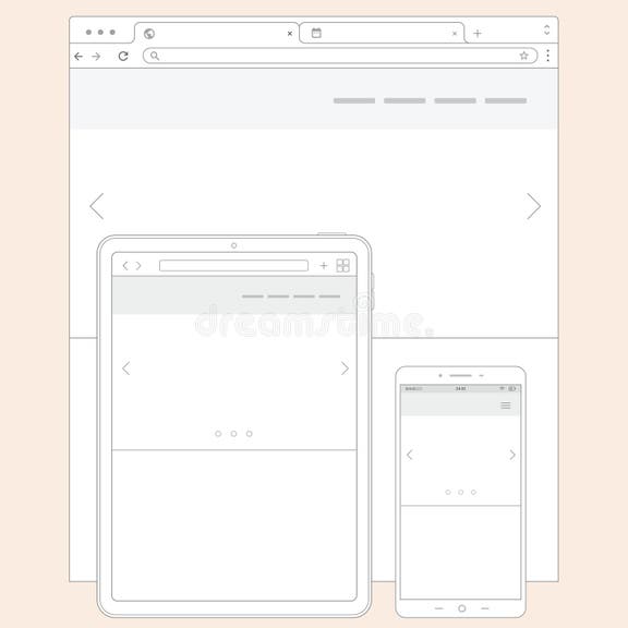 Vector Web Browser, Tablet and Mobile Montage Wireframes Stock Vector ...