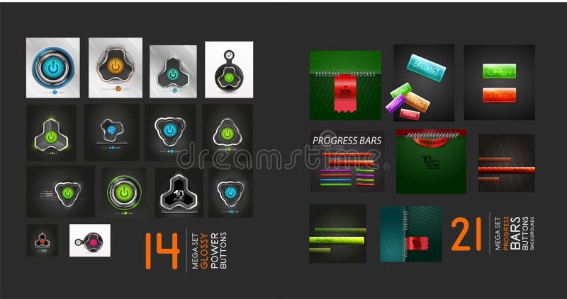 Vector Web Buttons and Progress Bars Set Stock Vector - Illustration of ...
