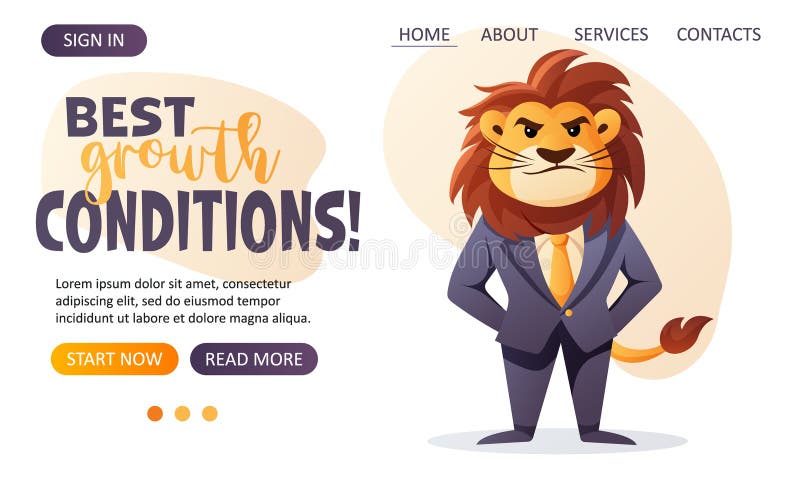 Vector Web Design with Business Lion and Motivation Stock Vector ...