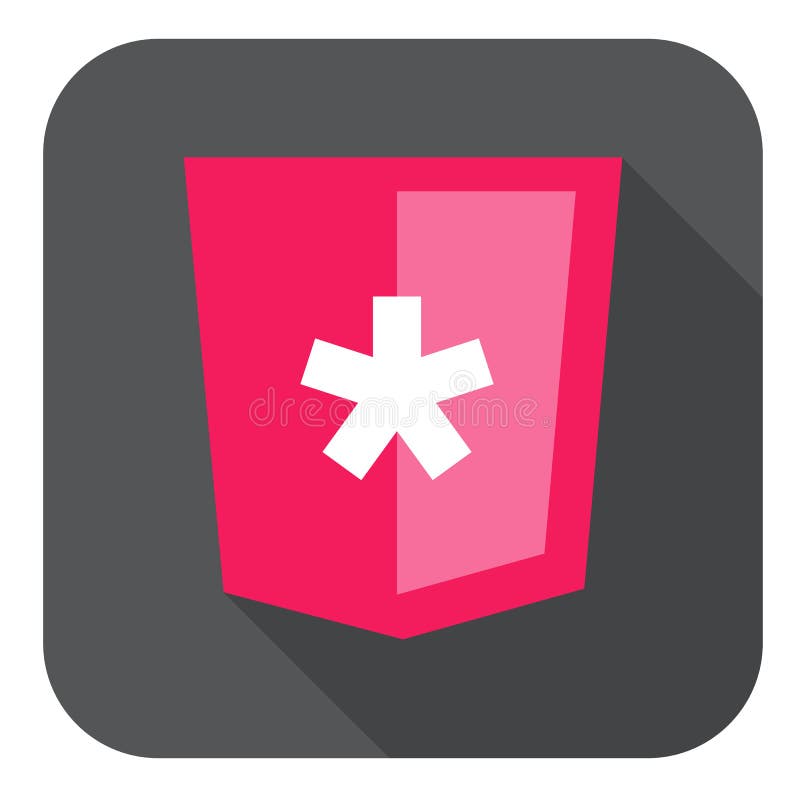 Vector Web Development Shield Sign Html5 Star Symbol Icon On Grey Badge With Long Shadow Stock