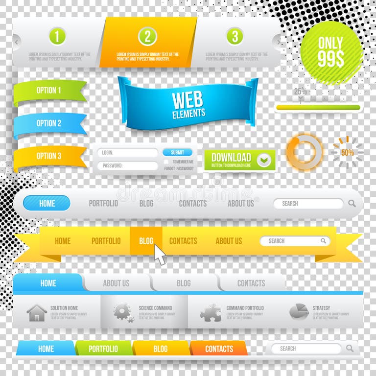 Vector Web Elements, Buttons and Labels Stock Vector - Illustration of ...