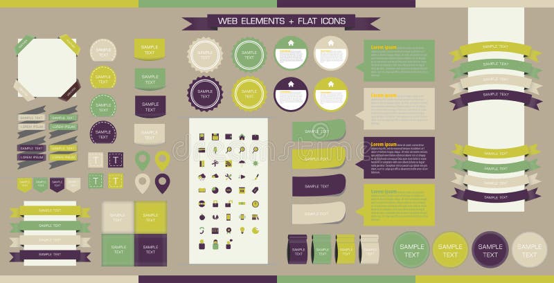 Vector Web Elements, Buttons and Labels. Site Navigation,Flat Icons ...