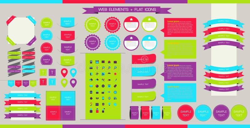 Vector Web Elements, Buttons and Labels. Site Navigation,Flat Icons ...