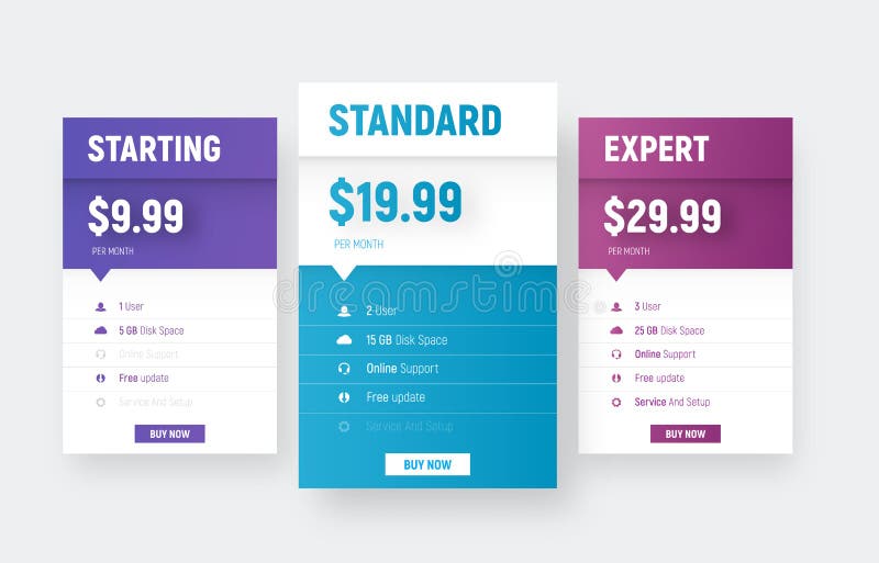 Vector Web Price Tables Template with an Arrow and Tariff Name Stock ...