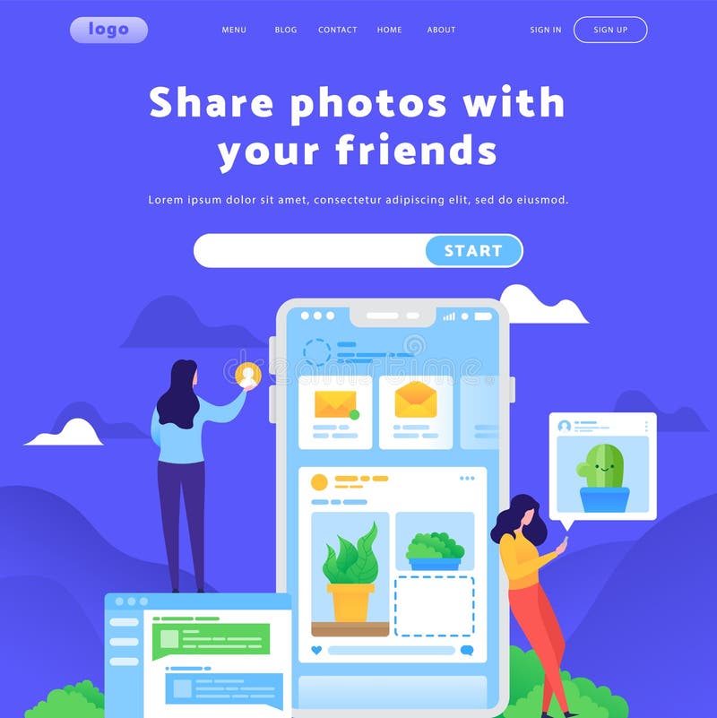 Vector Web Site Design Template. Social Media and Photo Sharing ...