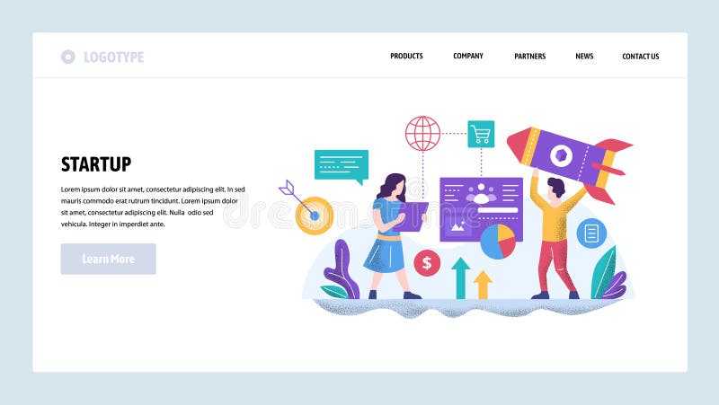 Vector Web Site Design Template. Startup, Team Launch New Business ...