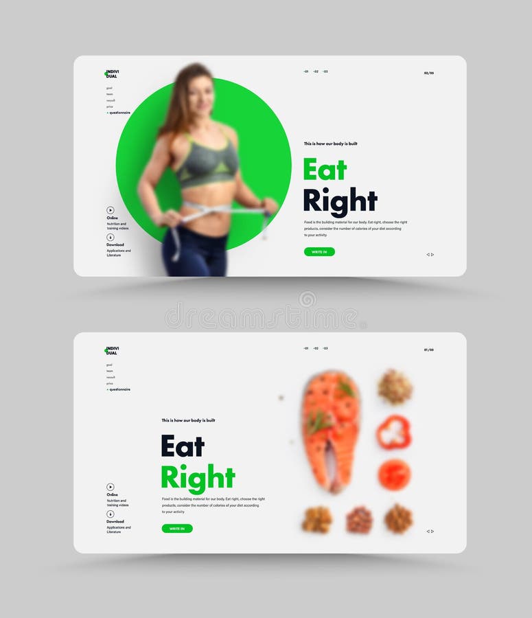 Vector Web Site First Screen Template for Proper Nutrition, Trainer or ...