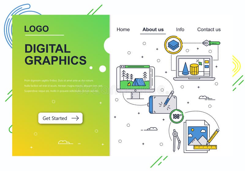 Vector Web Site Linear Art Design Template. Graphic Art, Drawing Tablet ...