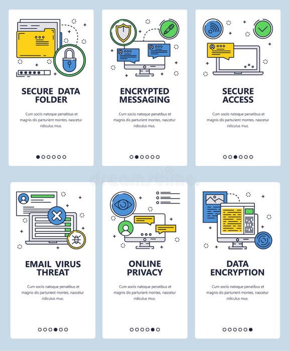 Vector Web Site Linear Art Onboarding Screens Template Cyber Security And Encrypted Messaging