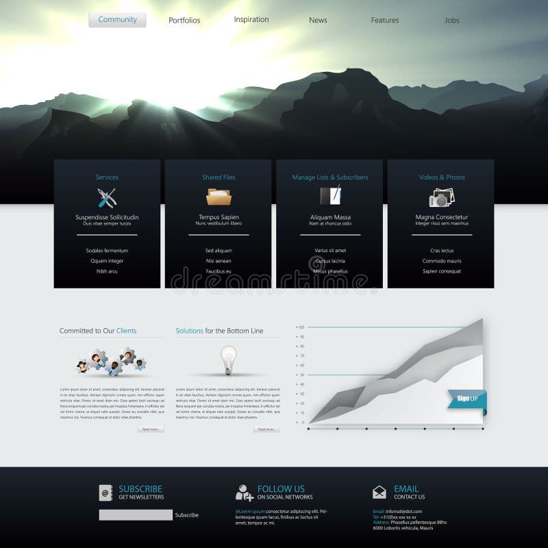 Website Design Template with UI Elements Kit, Flat Design Concept ...