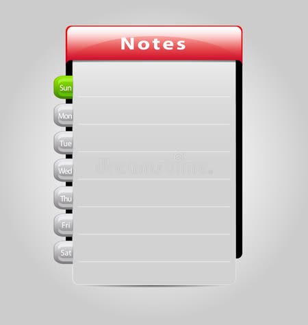 Vector week notes template stock vector. Illustration of paper - 26696571